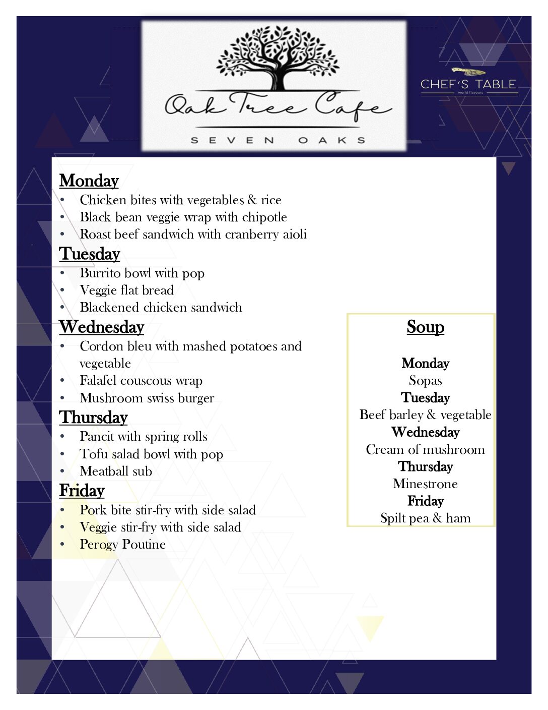 Menu - Seven Oaks General Hospital